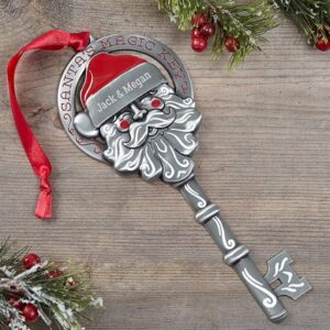 Personalization Universe Santa's Magic Personalized Key- Ideal for Homes Without Chimneys, Engraved Santa Key, Christmas Decorative Key with Red Satin Ribbon and Velvet Pouch