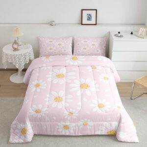 manfei white daisy kids comforter set twin size,flowers plants rustic farmhouse bedding set,girls boys adults room decor,botanical florals theme down comforter,pink romantic duvet insert,1 pillowcase