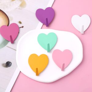 COMNICO 6 Pack Heart Shaped Adhesive Hooks Decorative Hanging Wall Hook Stainless Steel Sticky Hangers Cute Heavy Duty Hooks Without Nails for Keys Towel Home Kitchen Bathroom Office Classroom