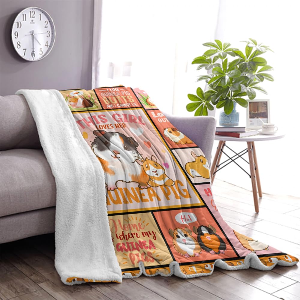 Juirnost Guinea Pig Fleece Throw Blanket for Girls,Just A Girl Who Loves Guinea Pigs Blankets,Super Soft Warm Cozy Fleece Guinea Pig Throw Blanket Gifts for Couch Sofa, 50"x60"