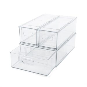 tidy tools clear refrigerator organizer bins for pantry organization and food storage, stackable plastic storage bins with pull-out drawer – kitchen and pantry storage containers, 3 pack