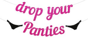 pre-strung drop your panties banner - hot pink glitter bridal shower bachelorette party decorations - lingerie shower banner, wedding/bachelorette/birthday party decorations