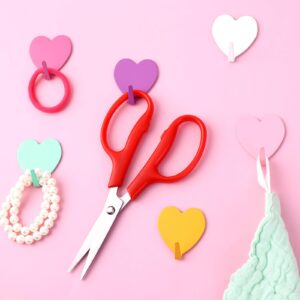 COMNICO 6 Pack Heart Shaped Adhesive Hooks Decorative Hanging Wall Hook Stainless Steel Sticky Hangers Cute Heavy Duty Hooks Without Nails for Keys Towel Home Kitchen Bathroom Office Classroom