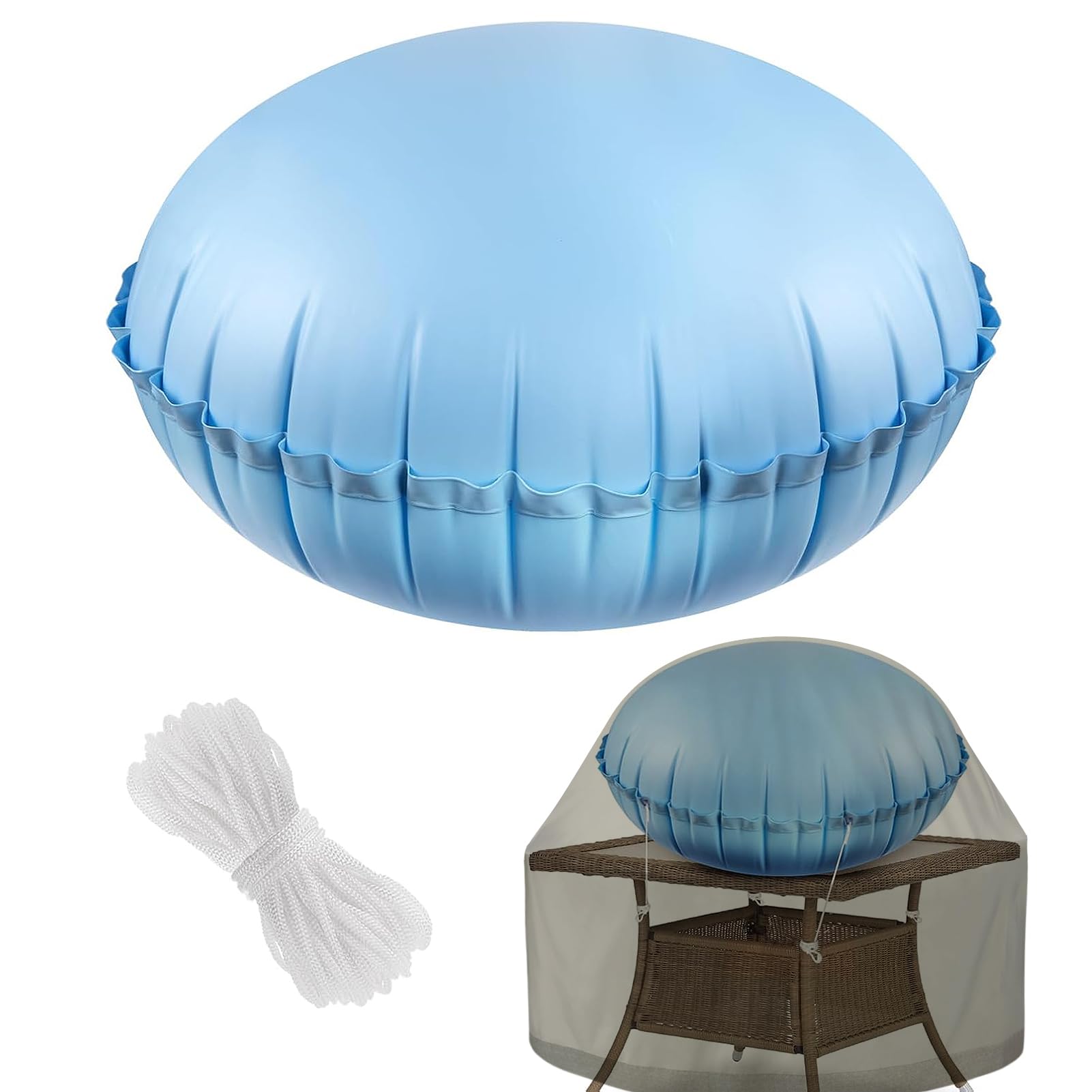 MADHOLLY Dome Patio Furniture Cover Airbag- 47In Dia Reusable Weather Resistant Dome Airbag with Ropes to Fix- Picnic Table Airbag Patio Table Cover Support for Outdoor Patio Furniture, Blue