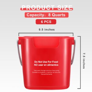 Uiifan 6 Pcs 8 Quart Cleaning Bucket Small Sanitizing Square Bucket Detergent Pail for Home Commercial Restaurant Kitchen Office School (Red)