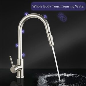 Brushed Smart Touch On Kitchen Faucet Sensor 360 Rotation Pull Out Single Handle Mixer Tap Two Water