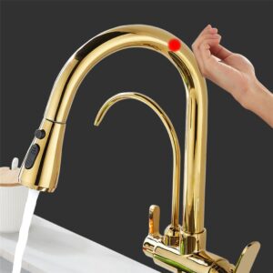 Touch Filter Kitchen Faucets Solid Brass Pull Out Kitchen Mixer Tap Dual Handle Hot Cold Water Taps Sensor Kitchen Faucet