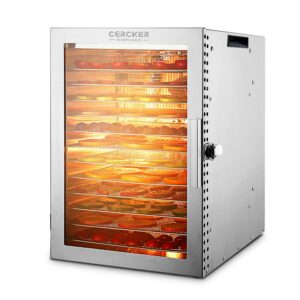 food-dehydrator machine 12 stainless steel trays, 800w dehydrator for herbs, 10.9ft² meat dehydrator for jerky,190ºf temperature control,24h timer,powerful drying capacity for fruits,yogurt