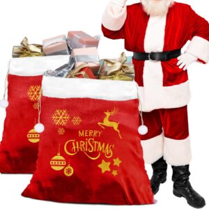 abbylike 2 pcs christmas jumbo santa gift sacks with drawstring extra large velvet bag oversized gift bag with reindeer snowflake for christmas holiday gift giving and party decor, 27 x 40 inch (red)