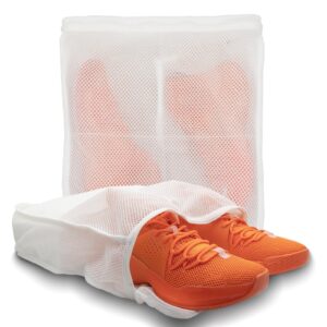 2pcs large shoes laundry bags for washing machine, fits sneaker up to size 14, double layer mesh 16x14x3 inch wash bag with built-in divider