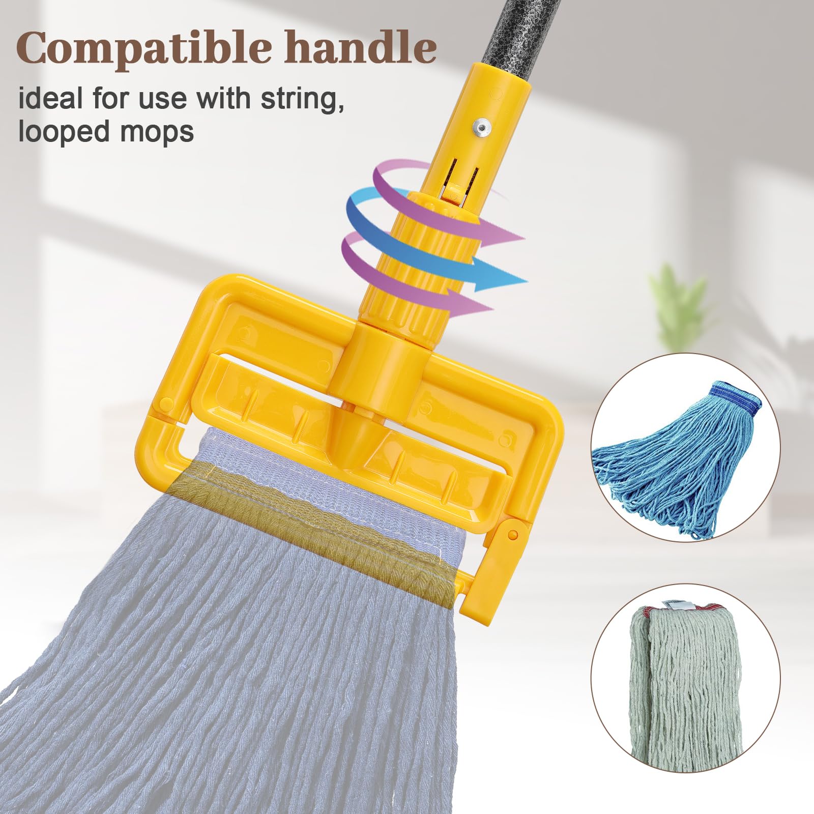 JAOTREL Mop Handle Commercial Heavy Duty, 60 inch Metal Commercial Mop Stick,Side Gate Mop Head Replacement Holder for Floor Cleaning,Clamp Mop Handles Quick Change for Wet Mop (1)