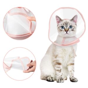 BENCMATE Cat Cone, Drawstrings Cat Cone Collar with Low Noise Fasteners, Transparent Cat Recovery Collar, Licking and Scratching Free Cone, Extra Soft Cat Surgery Collar (Pink,Small)