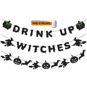 kokar halloween party decorations - drink up witches banner and halloween garland with halloween bats, pumpkin for hocus pocus decorations, witch decor, halloween decorations