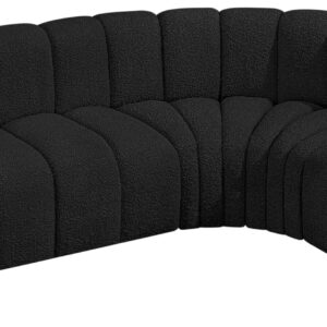 Meridian Furniture 102Black-S5C Arc Collection Modern | Contemporary Modular Sofa with Rich Black Boucle Fabric, Deep Channel Tufting, Modular Design, 127" W x 61" D x 30" H, Black