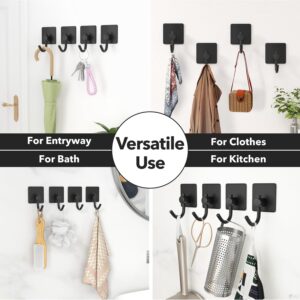 16 Pack Self Adhesive Hooks,Heavy Duty Stick On Wall and Door Hooks for Hanging,Bathroom Tower Hooks and Kitchen Hallway Sticky Black Hooks,Coat Hooks Robe Hook Wall Mounted,Stainless Rustproof