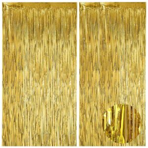 aibiin 2 pack of 3.3x6.6ft gold foil fringe curtain gold streamers backdrop curtains for gold party decorations gold graduation wedding birthday bachelorette new year decor photo shoot props