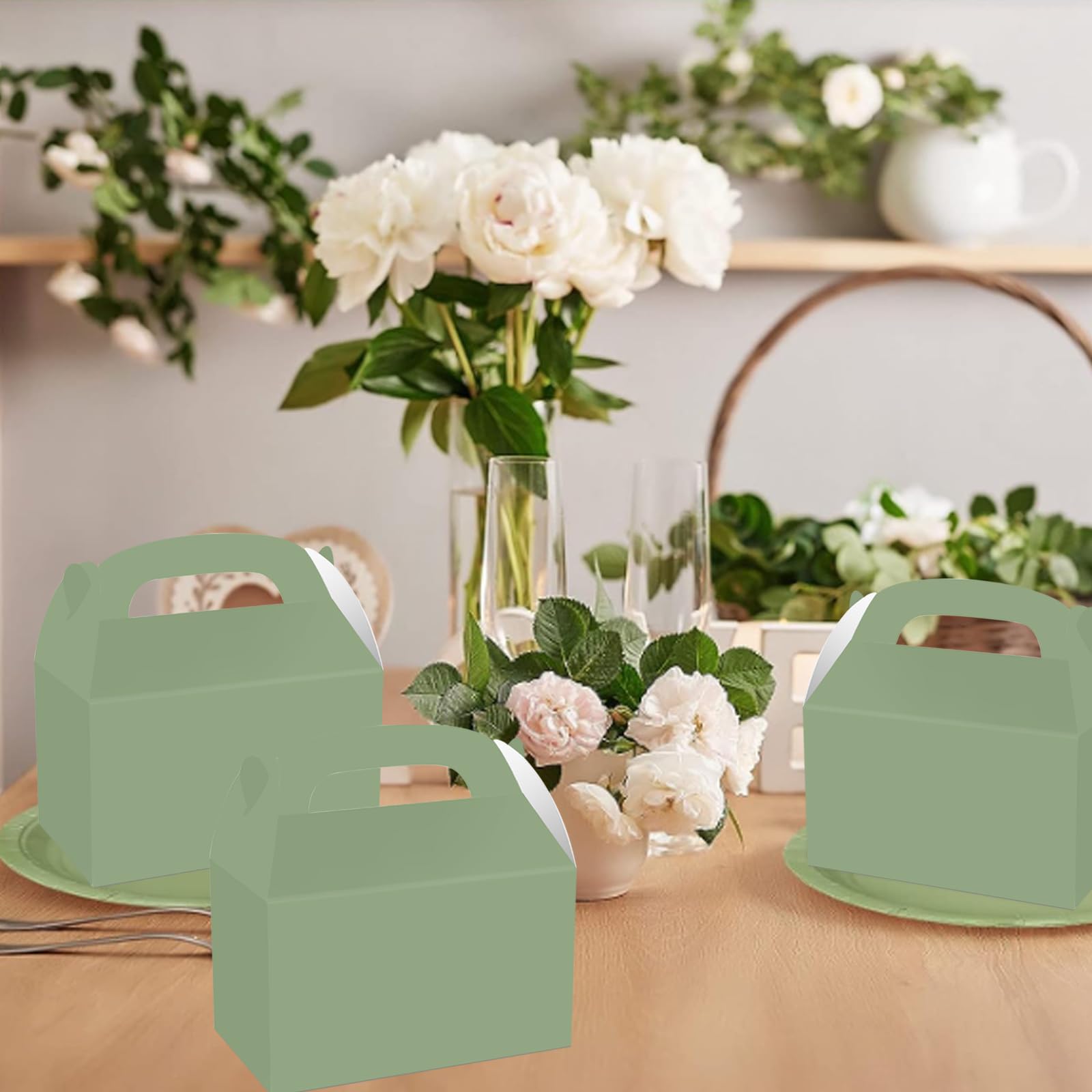 CIEOVO 24 Pack Sage Green Party Cardboard Treat Box Sage Green Party Favor Goody Bags Treat Boxes for Bridal Shower Baby Shower Birthday Wedding Party Supplies