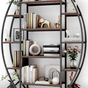 Moozerka Large Oval Bookshelf, 70“ Tall Open 5 Tier Industrial Bookcases, Modern Etagere Bookcase Furniture, Wall Units for Living Room, Bookshelves Display Shelves for Office