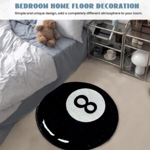 8 Ball Rug 24/32in Black Round Rug, Non-slip TPE bottom, Interesting and Unique Area Rug for Bedroom, Living room, Bathroom Front door floor mat decoration, Gift for billiard lovers. (40in)