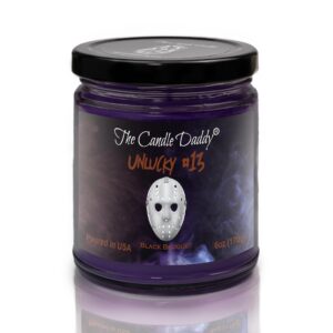 unlucky #13 - black bouquet scented horror movie candle - halloween 6 oz jar candle - 40 hour burn time