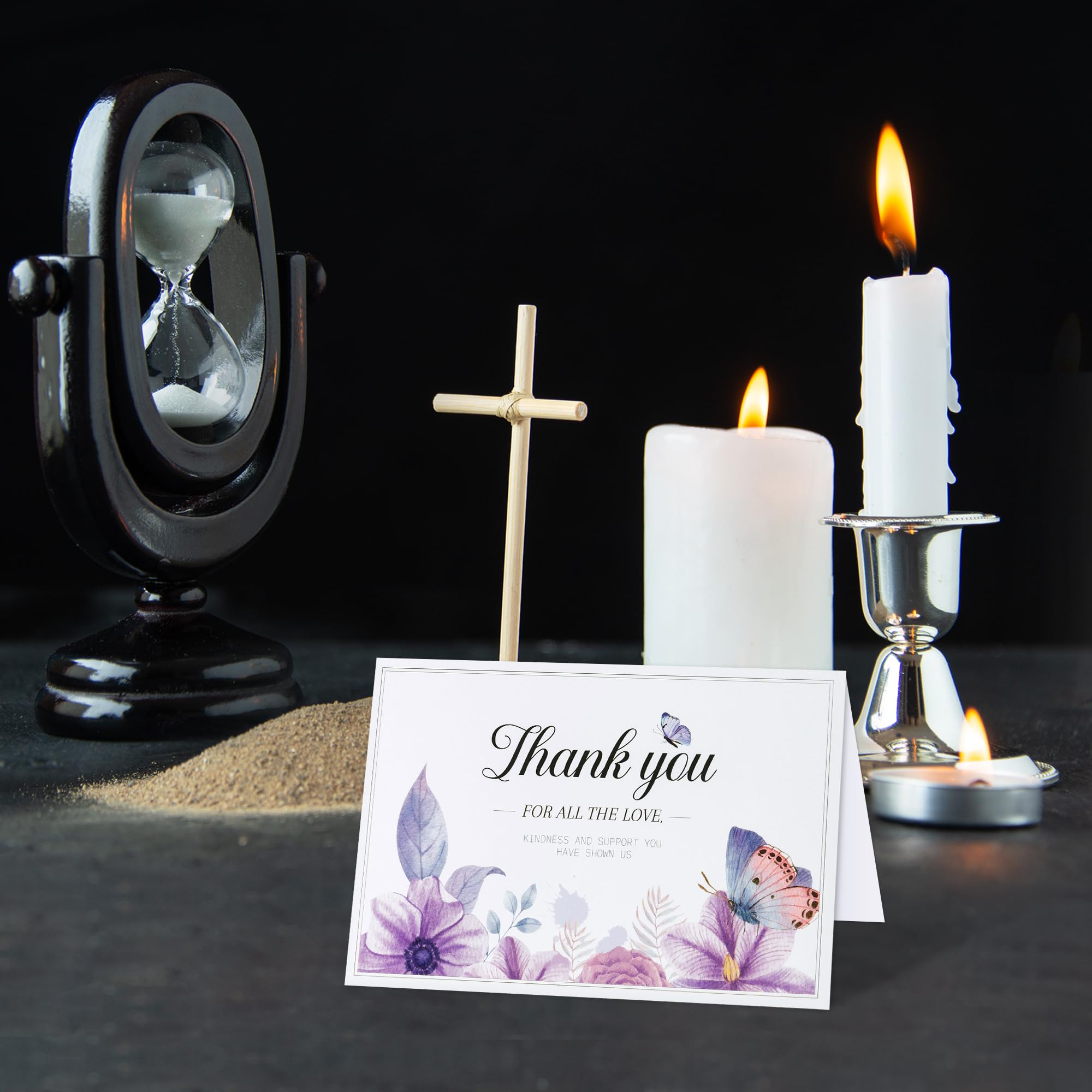 WATINC 60pcs Funeral Thank You Cards with Envelopes and Stickers, Purple Butterfly Bereavement Card Express Your Condolences, Memorial Sympathy Cards with Message Inside for Beloved Friends Family