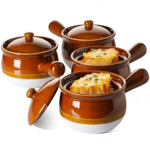 le tauci french onion soup bowls, 22 ounces soup bowls with handles, soup bowls with lids for soup, cereal, chilli, beef stew, french onion soup crocks oven safe, stackable serving bowls set, set of 4