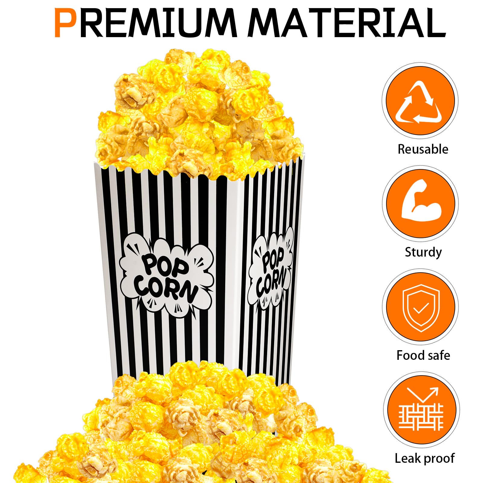 Popcorn Boxes, DECYOOL 30 Movie Night Popcorn Paper Buckets 7.88 Inches Tall Large & Holds 46Oz Capacity Popcorn Bags Individual Servings for Home,Carnival Party, Supplies