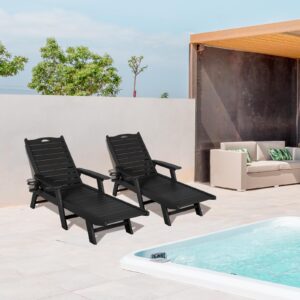 nalone Chaise Lounge Set of 2 Outdoor with 5-Position Adjustable Backrest, HDPE Lounge Chair for Outside Supports Up to 400 LBS, Pool Lounge Chairs for Patio Poolside Deck Beach Backyard (Black)