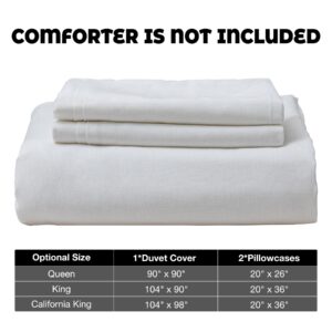 Levoo 100% Linen Duvet Cover Queen Size Pure Natural French Flax Linen Duvet Cover Soft Comfy Breathable Durable 3 Pcs Linen Bedding Set with 1 Duvet Cover Linen 2 Linen Pillowcases (Queen, White)