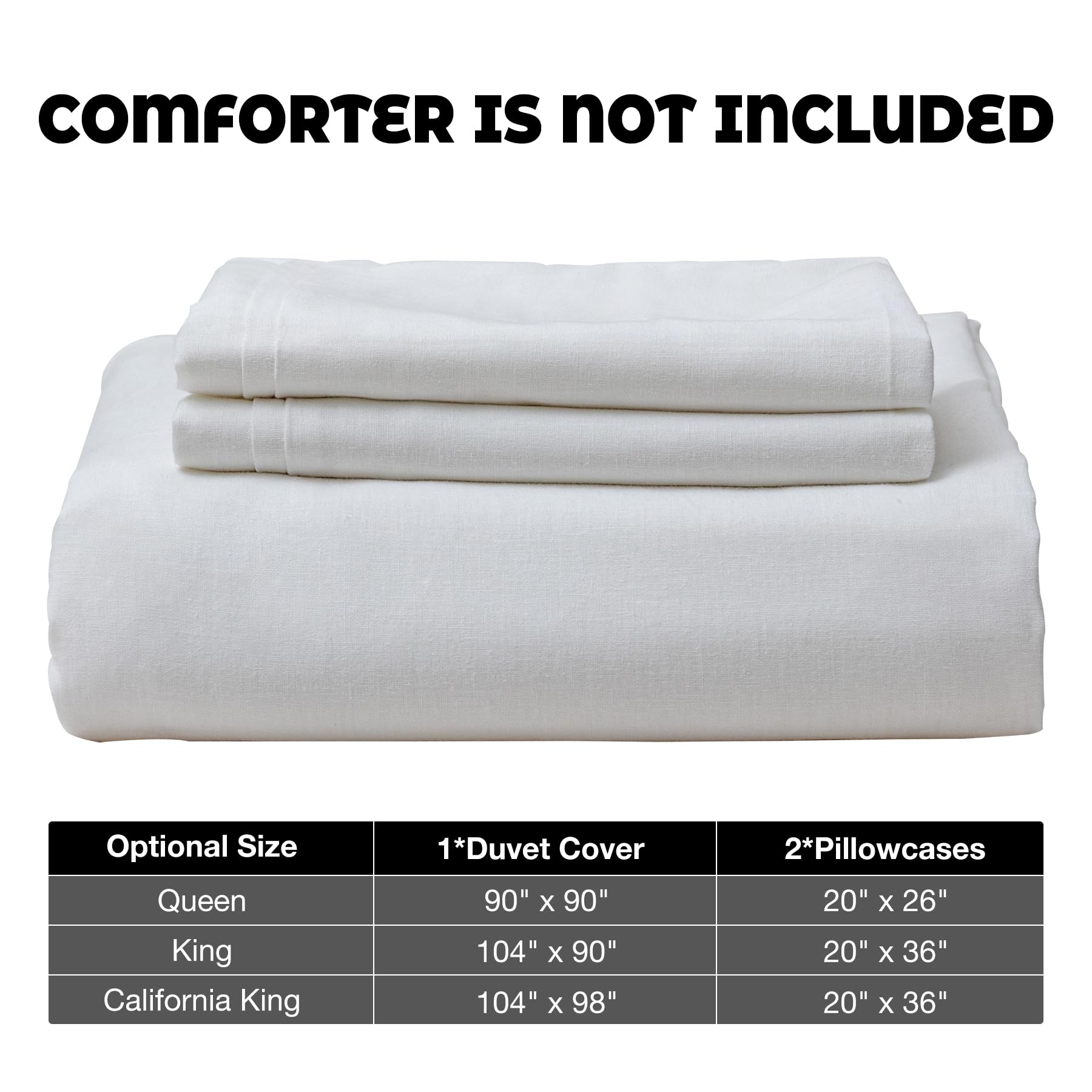 Levoo 100% Linen Duvet Cover Queen Size Pure Natural French Flax Linen Duvet Cover Soft Comfy Breathable Durable 3 Pcs Linen Bedding Set with 1 Duvet Cover Linen 2 Linen Pillowcases (Queen, White)