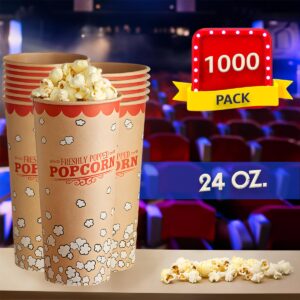 1000 Pack, Kraft 24 oz. Popcorn Cups, Commercial Popcorn Buckets, Popcorn Containers, Disposable Popcorn Buckets, Popcorn Tubs, Ideal for Movie Night, Parties, Cinema, Carnival