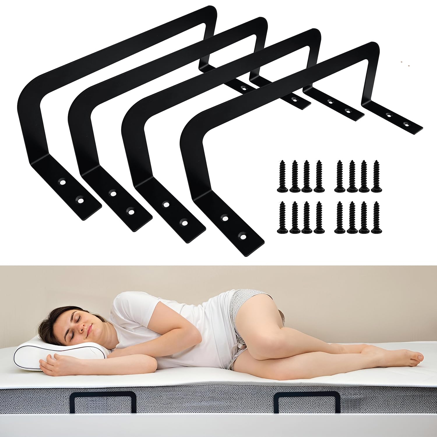 ECOHomes Mattress Retainer Bar - Mattress Slide Stopper Keep Mattress from Sliding | Non Slip Mattress Holder for Bed Frame Prevents Slipping Mattresses and Moving Mattress Topper, (4PCS, Black)