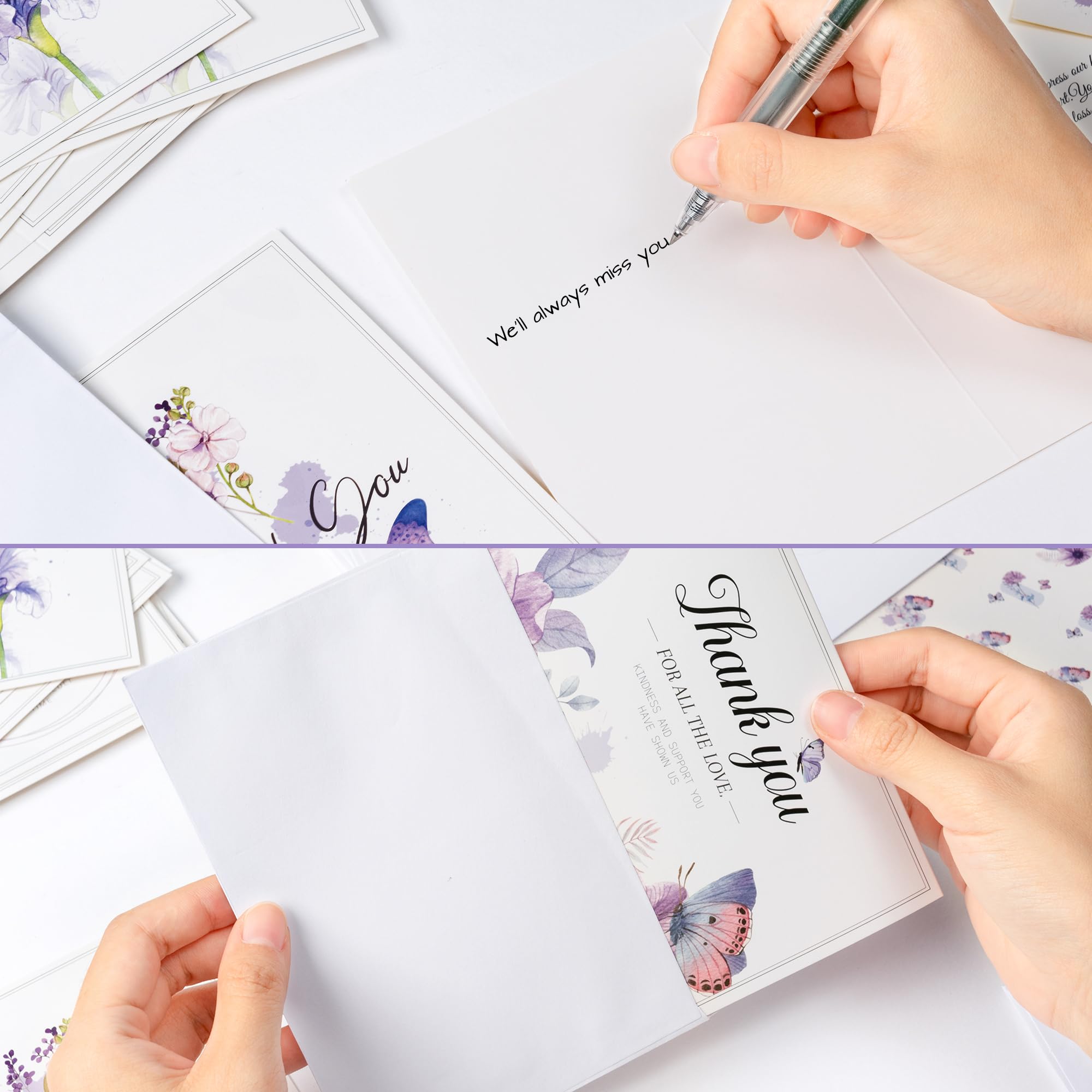 WATINC 60pcs Funeral Thank You Cards with Envelopes and Stickers, Purple Butterfly Bereavement Card Express Your Condolences, Memorial Sympathy Cards with Message Inside for Beloved Friends Family