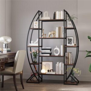 Moozerka Large Oval Bookshelf, 70“ Tall Open 5 Tier Industrial Bookcases, Modern Etagere Bookcase Furniture, Wall Units for Living Room, Bookshelves Display Shelves for Office