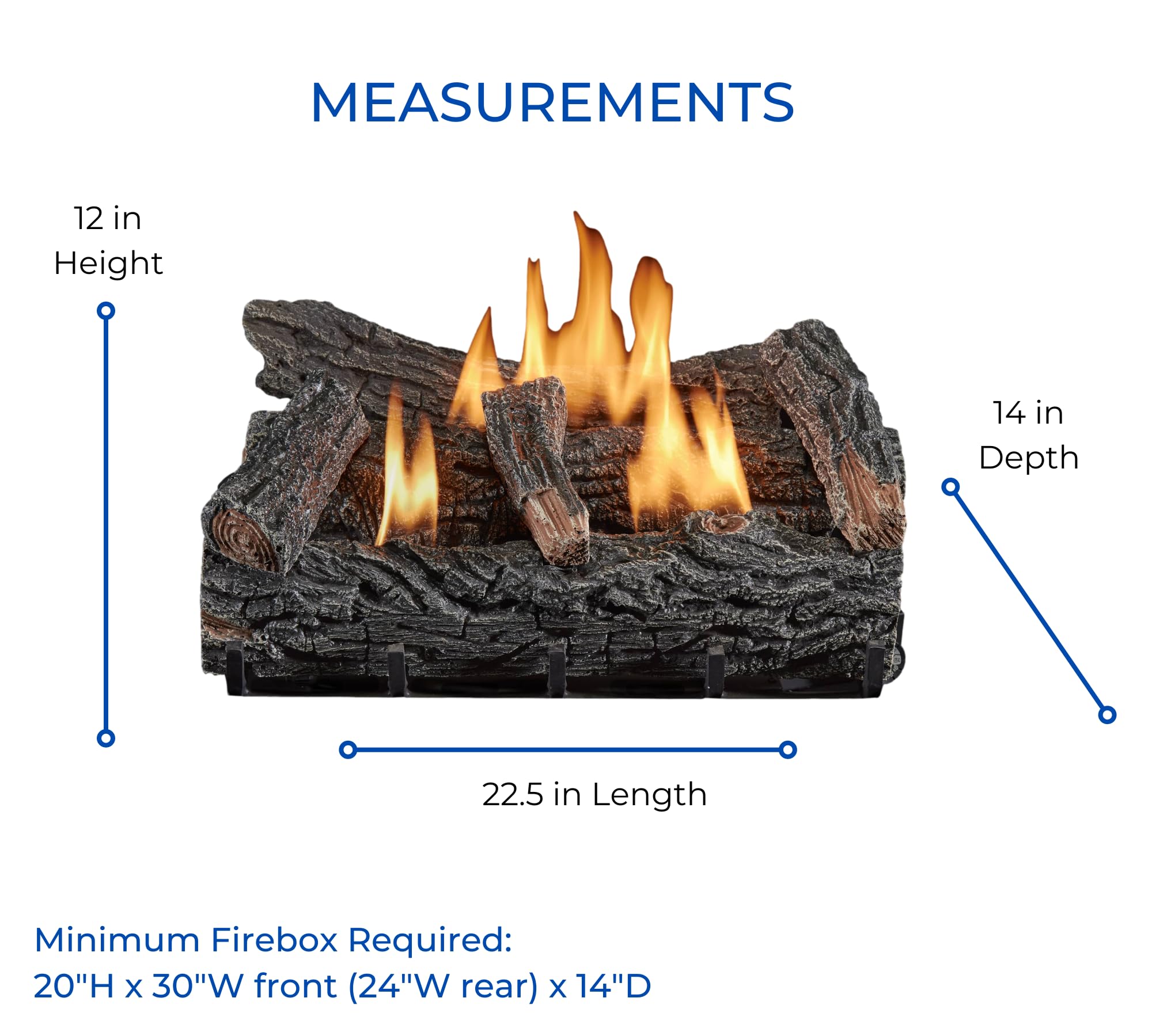 Duluth Forge 22" Ventless Dual Fuel Gas Log Set - 32,000 BTU, Thermostat Control, Natural Gas/Propane, Hand-Painted Winter Oak, Realistic Ceramic Logs, Oxygen Depletion Sensor, 99.9% Efficient