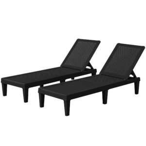 flamaker outdoor lounge chairs pe waterproof chaise lounge with 5-position adjustable backrest easy assembly pool lounge chairs for deck, lawn, beach (black)