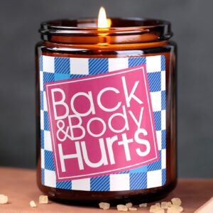 funny happy birthday gifts for women & men, unique valentines day gifts for her him, mom dad wife husband sister best friend, funny 30th 40th 50th 60th birthday candles gift back and body hurts candle