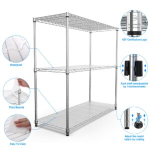 pouseayar 3-Tier Wire Shelving Unit, NSF Metal Shelf with 1050 LBS and Adjustable Storage Shelves, Heavy Duty Steel Organizer Wire Rack for Garage/kitchen/Office 48" H x 48" L x 18" D - Chrome