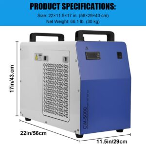 JustSmart CW-5000 Industrial Water Chiller, 7L 1.14HP 2.64gpm CW-5000 Water Cooling System for 40W 50W 60W 70W 80W 90W 100W CO2 Laser Engraving & Cutting Machines, Laser Chiller Cools 3868 BTU/Hour