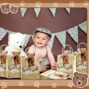 Tinlade 16 Pcs Teddy Bear Baby Shower Bags Paper Bear Party Bags with Handles We Can Bearly Wait Baby Shower Decorations Bear Baby Shower Favor Bags for Guests presents Supplies