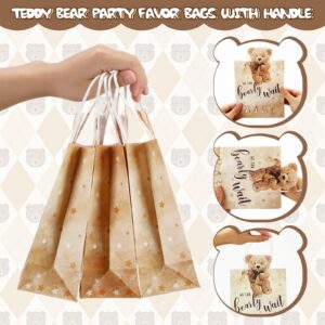 Tinlade 16 Pcs Teddy Bear Baby Shower Bags Paper Bear Party Bags with Handles We Can Bearly Wait Baby Shower Decorations Bear Baby Shower Favor Bags for Guests presents Supplies