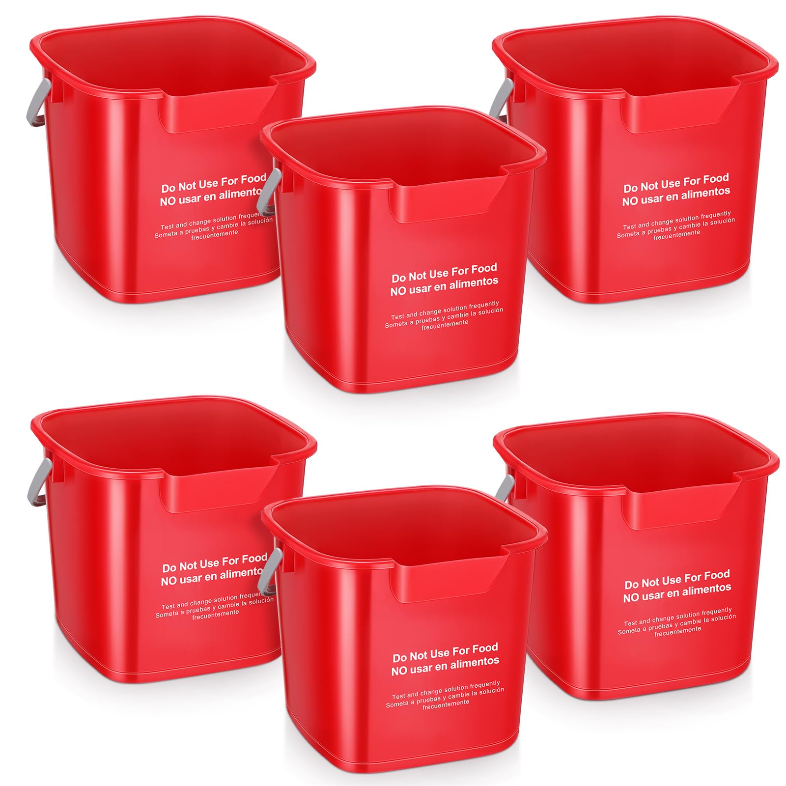 Uiifan 6 Pcs 8 Quart Cleaning Bucket Small Sanitizing Square Bucket Detergent Pail for Home Commercial Restaurant Kitchen Office School (Red)