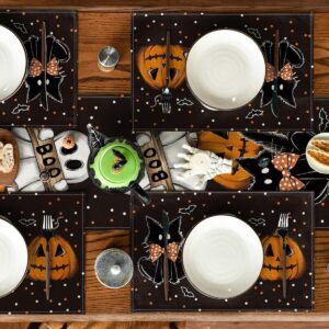 Artoid Mode Polka Dot Ghost Pumpkin Cat Boo Halloween Placemats Set of 4, 12x18 Inch Seasonal Fall Table Mats for Party Kitchen Dining Decoration