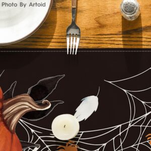 Artoid Mode Black Pumpkins Spider Web Halloween Table Runner, Seasonal Fall Kitchen Dining Table Decoration for Home Party Decor 13x72 Inch