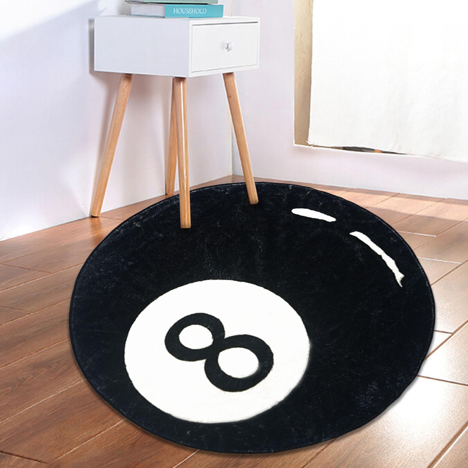 8 Ball Rug, 32" Black Round Area Rug, Cute Black Floor Rug Doormat, Billiard 8 Ball Carpet, Eight Ball Rug Absorbent&Soft Bath Mat for Living Dining Dorm Room Bedroom Decor (40")