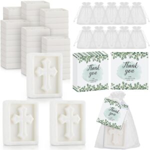 dansib 240 pcs cross soap baptism favors set, 80 pcs scented soap favors 80 pcs bags and 80 pcs cards baby baptism favor for baby shower christening communion wedding bridal party guests decoration