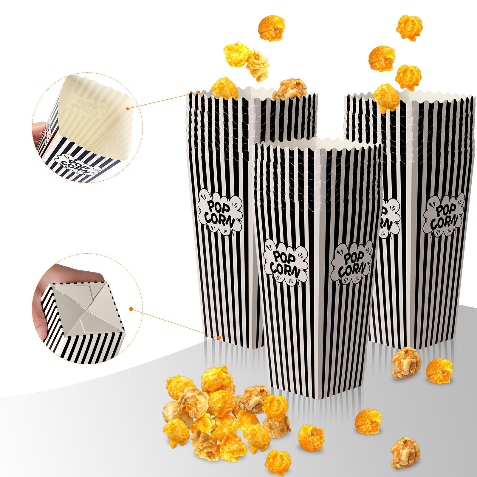 Popcorn Boxes, DECYOOL 30 Movie Night Popcorn Paper Buckets 7.88 Inches Tall Large & Holds 46Oz Capacity Popcorn Bags Individual Servings for Home,Carnival Party, Supplies