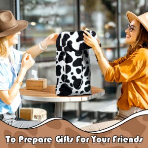 Yaomiao 5 Pcs Cow Gifts Sets for Women Mom Including 20 oz Cow Pattern Stainless Steel Tumbler with Lid Straw Cow Tote Bag Cow Warm Throw Blanket Keychain Cotton Animal Pattern Socks(Black White)