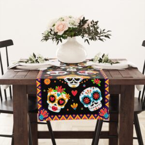 Day of The Dead Table Runner Dia de Muertos Table Runner Mexican Day of The Dead Decorations Sugar Skull Decor Dia De Los Muertos Party Table Decorations -15 x 72inch