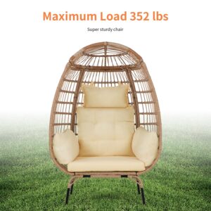 Egg Chair Egg Basket Lounge Chair Rattan Chair Steel Frame Oversized Indoor Outdoor Lounger Simple Installation with 4 Comfort Cushion and Stand,352lb Capacity for Patio Garden Living Room,White